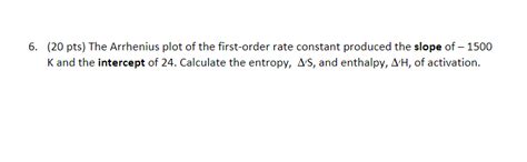 Solved 6 20 Pts The Arrhenius Plot Of The First Order