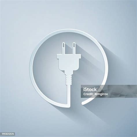 종이 컷 회색 배경에 격리 전기 플러그 아이콘 연결 및 전기의 분리의 개념 종이 아트 스타일입니다 벡터 일러스트레이션 3차원 형태에 대한 스톡 벡터 아트 및 기타 이미지