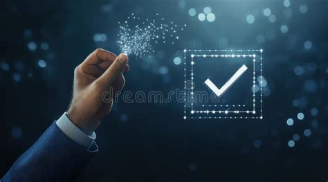 A Hand Is Methodically Drawing A Check Mark On A Digital Screen Stock Illustration