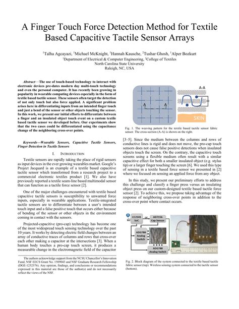 Pdf A Finger Touch Force Detection Method For Textile Based Capacitive Tactile Sensor Arrays