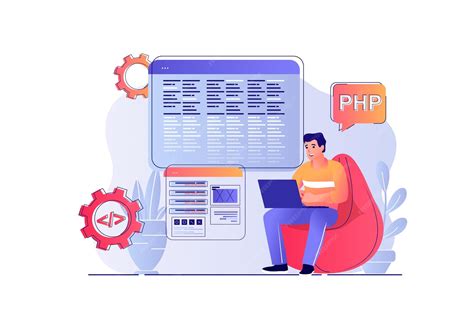 Premium Vector Programmer Working Concept With People Scene Man Programming At Computer