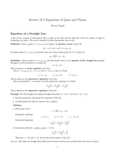 Section 12 5 Equations Of Lines And Planes Pdf Plane Geometry Line Geometry