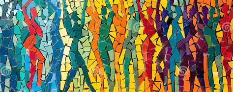 Colorful Mosaic Showcasing Abstract Human Figures In Bright Colors Forming A Modern And