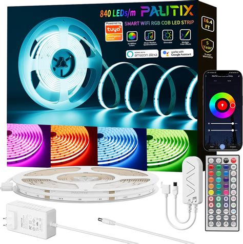 Amazon Com PAUTIX RGB COB LED Strip Light Ft M UL Listed LEDs M V Multicolor Flexible