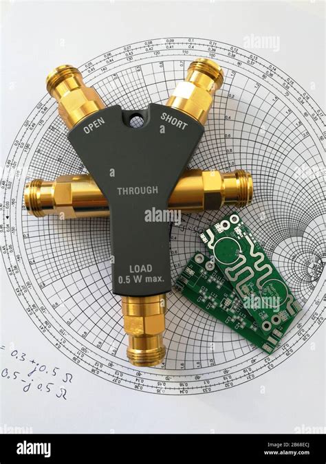 Calibration Kit For Radio Frequency Vector Network Analyzer Calibration In Front Of Smith Chart