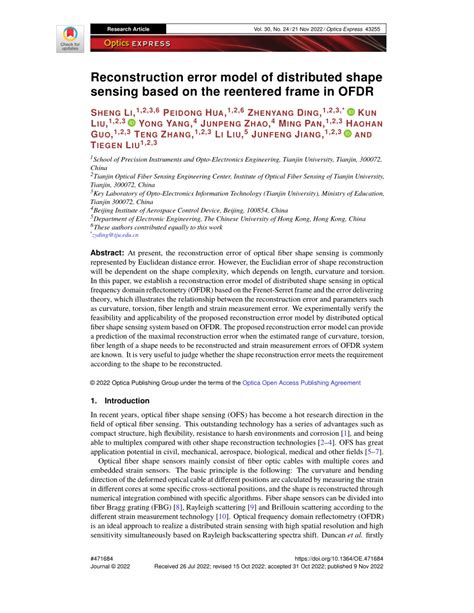 Pdf Reconstruction Error Model Of Distributed Shape Sensing Based On The Reentered Frame In Ofdr