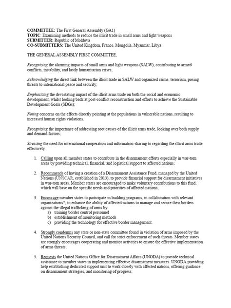 Mun Resolution Pdf Disarmament International Relations
