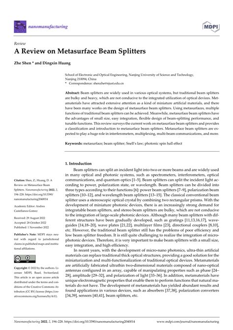 Pdf A Review On Metasurface Beam Splitters
