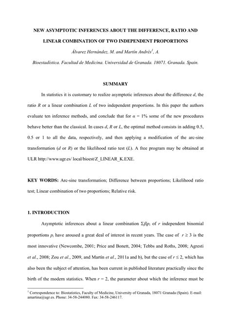 Pdf New Asymptotic Inferences About The Difference Ratio And Linear Combination Of Two
