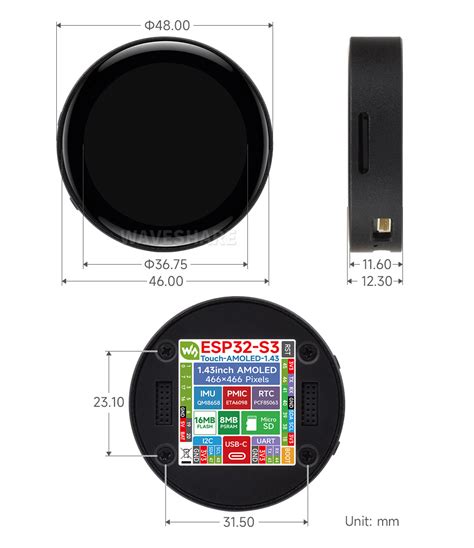 Esp32 S3 1 43 寸 Amoled 触摸屏开发板 466×466 像素 Qspi接口 圆形屏 板载加速度 陀螺仪imu传感器 Rtc芯片 选配cnc金属外壳