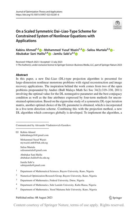 On A Scaled Symmetric Dailiao Type Scheme For Constrained System Of Nonlinear Equations With