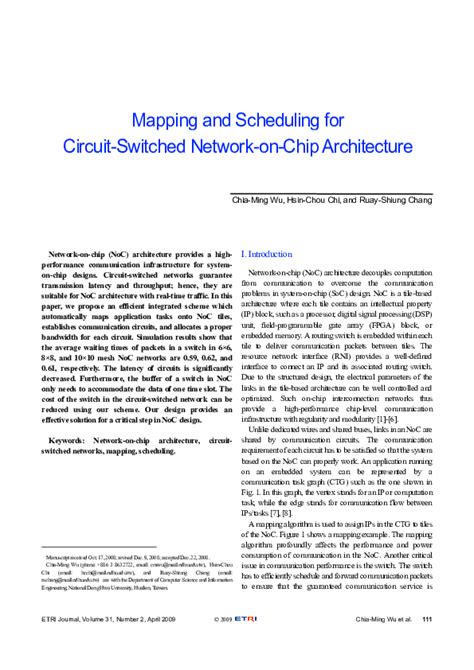 Pdf Mapping And Scheduling For Circuit Switched Network On Chip Architecture