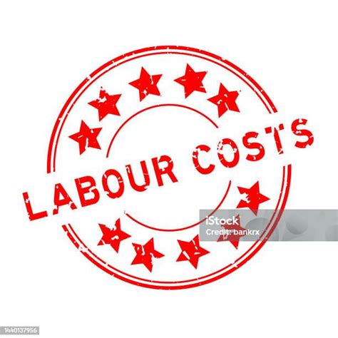 그런 지 빨간색 노동 비용 단어 별 아이콘 라운드 고무 씰 스탬프 흰색 바탕에 공장 산업 건물에 대한 스톡 벡터 아트 및 기타