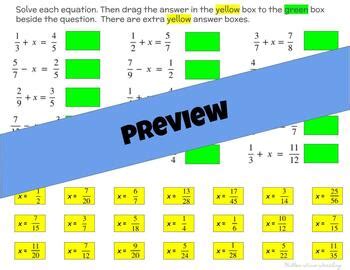 Digital Drag And Drop One Step Equations Adding And Subtracting Fractions