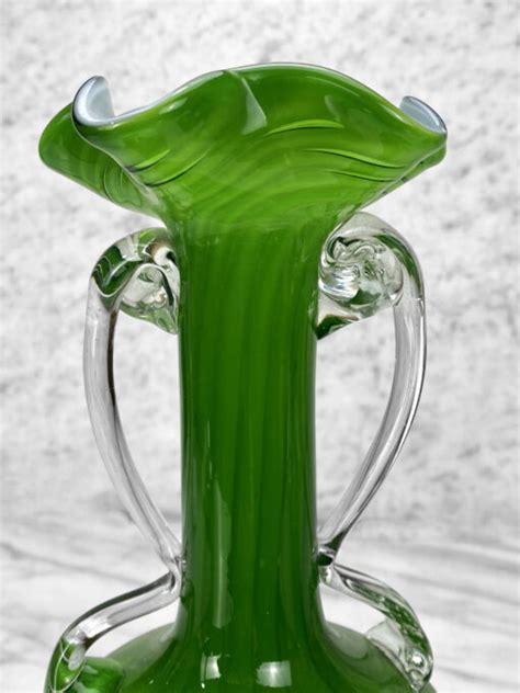 Mid Century Atomic Sculpted Spiraled Green Art Glass Vases A Pair Scranton Antiques