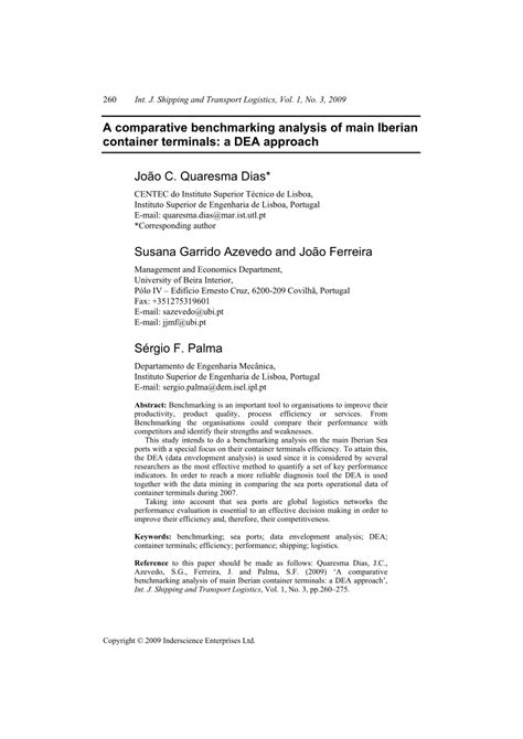 Pdf A Comparative Benchmarking Analysis Of Main Iberian Container Terminals A Dea Approach