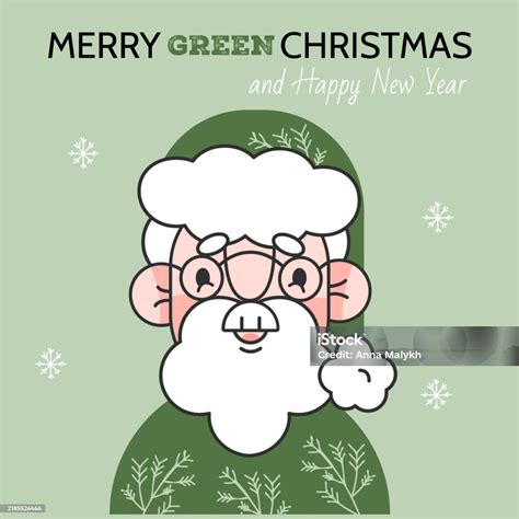 환경 친화적 인 산타 클로스 메리 그린 크리스마스와 새해 복 많이 받으세요 인사말 카드 아버지 크리스마스 세인트 니콜라스 웃는 얼굴 카드 그린 컨셉 녹색 모자를 가진 산타