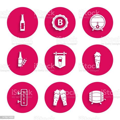 맥주 한 잔 유리 랙 스톱콕에 나무 통 비문 맥주 병 및 아이콘이 있는 거리 간판을 설정합니다 벡터 0명에 대한 스톡 벡터 아트 및 기타 이미지 Istock