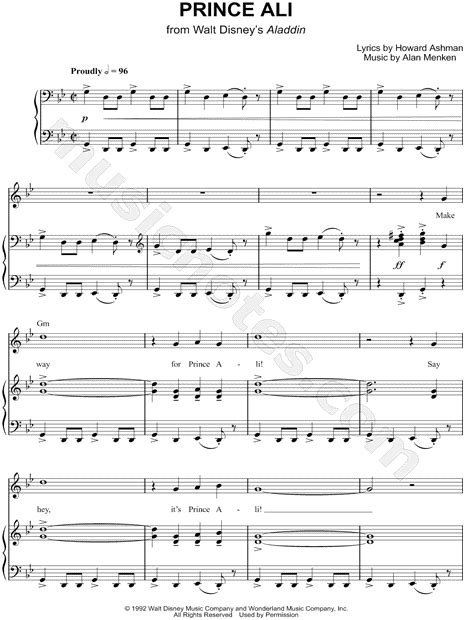 Prince Ali From Aladdin Sheet Music In G Minor Transposable Download And Print Sku