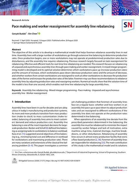 Pace Making And Worker Reassignment For Assembly Line Rebalancing Request Pdf