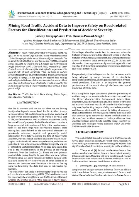 Pdf Mining Road Traffic Accident Data To Improve Safety On Road Related Factors For