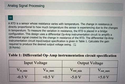 solved analog signal processing 11 a rtd is a sensor whose