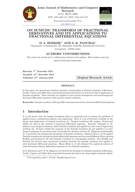Pdf On Sumudu Transform Of Fractional Derivatives And Its Applications To Fractional