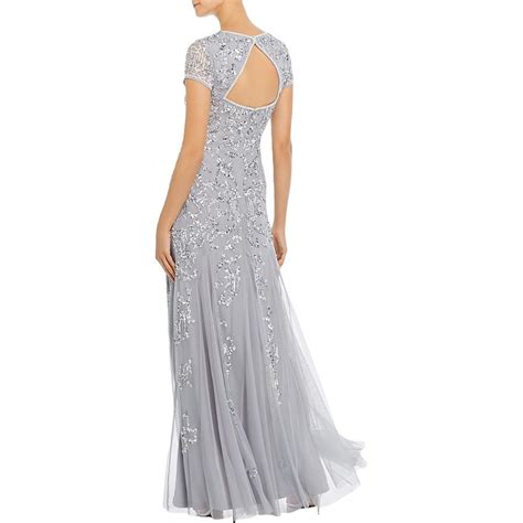 Adrianna Papell Womens Mesh Embellished Formal Dress