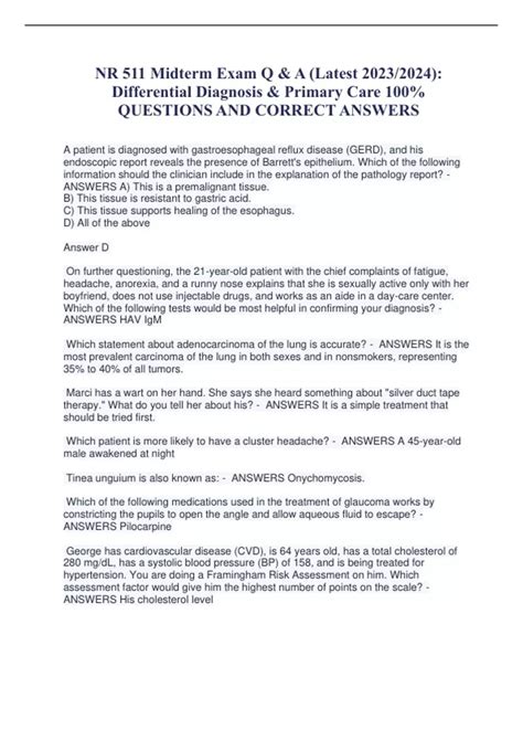 Nr 511 Midterm Exam Q And A Latest 20232024 Differential Diagnosis And Primary Care 100