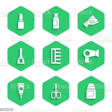 헤어브러시 가위 발광 제 데오도란트 롤 건조기 크림 로션 화장품 튜브 매니큐어 병 및 립스틱 아이콘을 설정합니다 벡터 0명에 대한 스톡 벡터 아트 및 기타 이미지 Istock