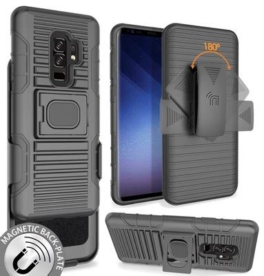 Nakedcellphone Combo For Samsung Galaxy S Plus Ring Grip Stand Case And Belt Clip Holster