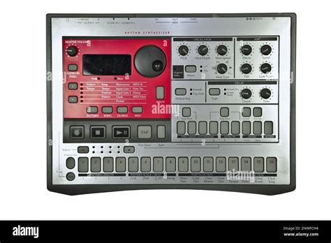 Vintage Analog Silver And Red Electronic Drum Machine Sequencer Flat