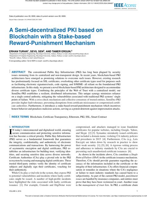 Pdf A Semi Decentralized Pki Based On Blockchain With A Stake Based