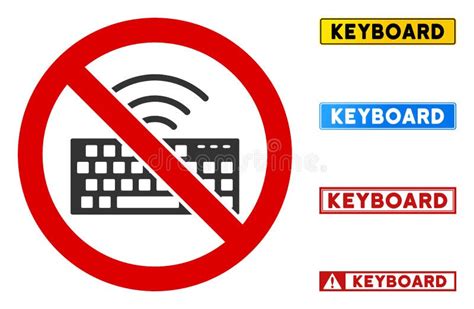 Flat Vector No Wireless Keyboard Sign With Captions In Rectangular Frames Stock Vector
