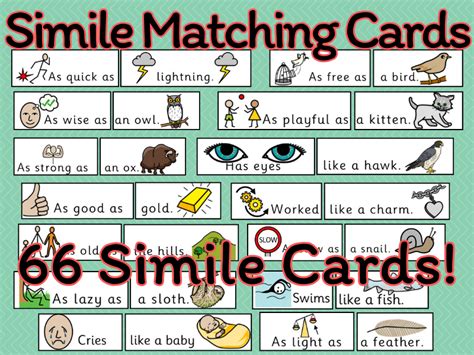 Simile Matching Activity Vocab Cards Teaching Resources