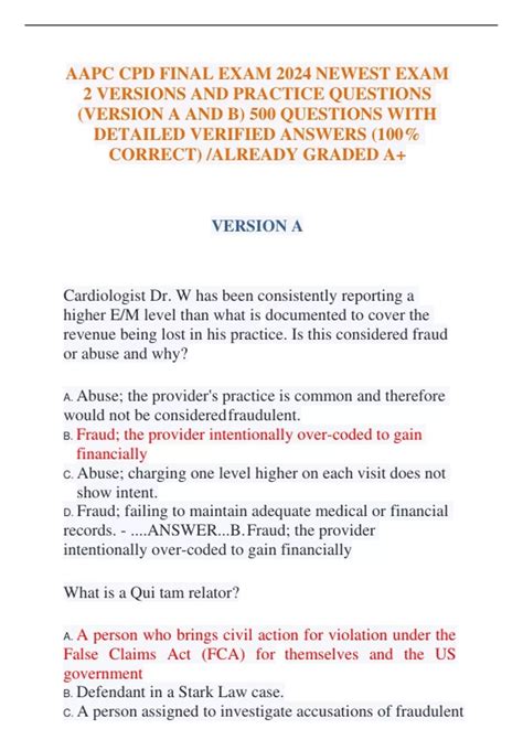 Aapc Cpd Final Exam 2024 Newest Exam 2 Versions And Practice Questions Version A And B 500