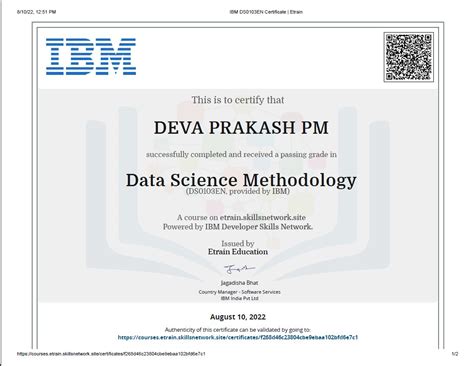 Completed Data Science Methodology Course By Ibm Deva Prakash P M
