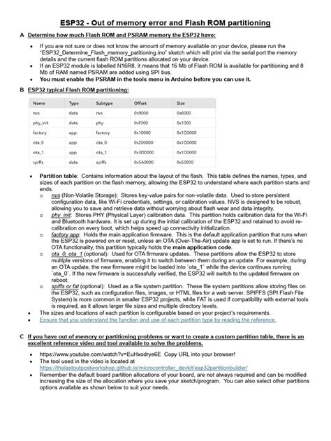 Esp32 Out Of Memory Error And Flash Rom Partitioning Pdf Read Only Memory Flash Memory