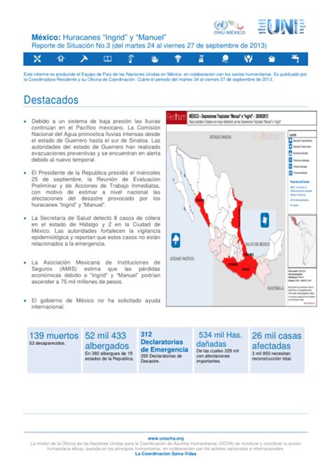 México Huracanes “ingrid” Y “manuel” Reporte De Situación No 3 Del