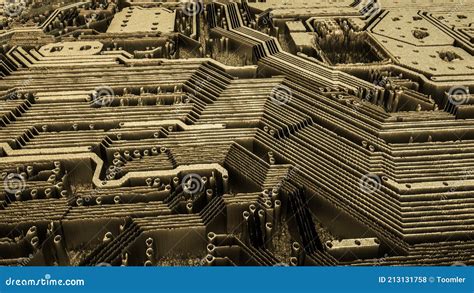 Three Dimensional Dark Digital Background Stylized Circuit Board Abstraction Stock Illustration