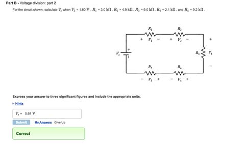 solved rt part a voltage division part 1 a for the circuit
