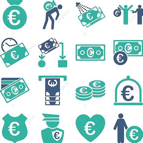 Euro Banking Business And Service Tools Icons Cobalt And Cyan Icons