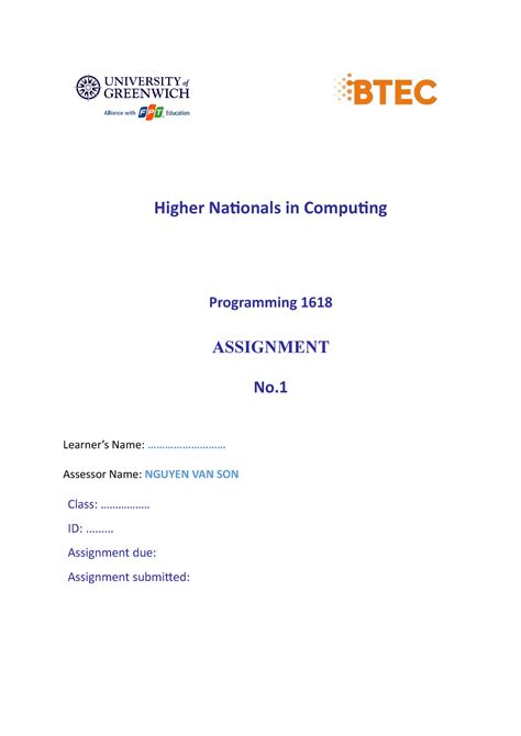 A1 1618gcs1005b Nguyen A Id 3 Higher Nationals In Computing