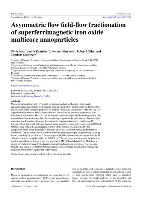 Pdf Asymmetric Flow Field Flow Fractionation Of Superferrimagnetic Iron Oxide Multicore