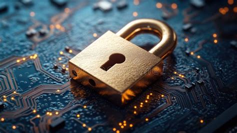 Gold Padlock On Circuit Board Symbolizing Cybersecurity And Data