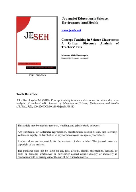 Pdf Concept Teaching In Science Classrooms A Critical Discourse Analysis Of Teachers Talk