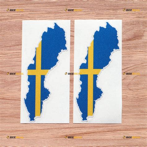 Sweden Swedish Flag Map Outline Shape Vinyl Decal Sticker 2 Pack Reflective 6 Inches For