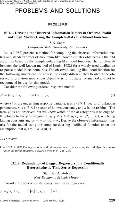 PROBLEMS AND SOLUTIONS Econometric Theory Cambridge Core