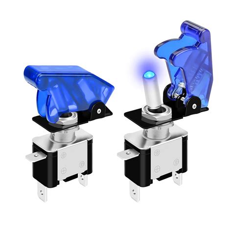 DaierTek 12V Blue LED Lighted Toggle Switch With Safety Cover Guard 3 Pin ON Off Covered Rocker