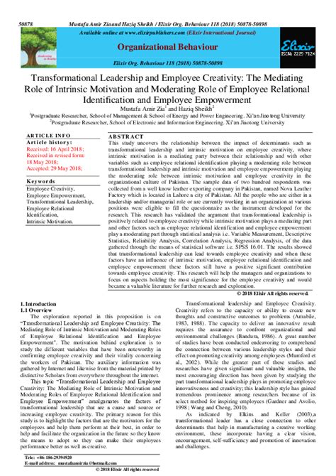 Pdf Transformational Leadership And Employee Creativity The Mediating Role Of Intrinsic